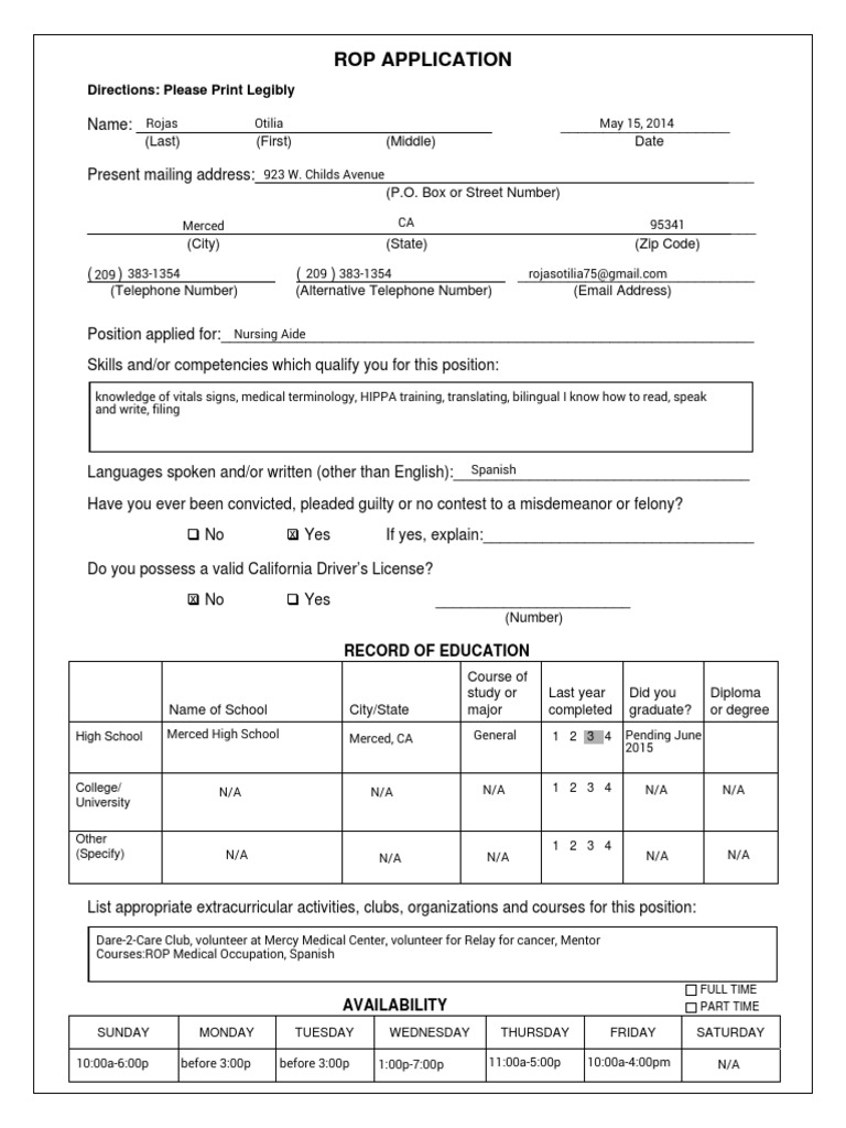 Rop Application: Directions: Please Print Legibly | PDF | Labour ...