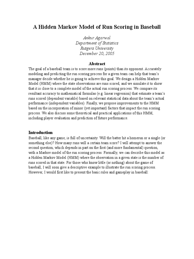 Hidden Markov Model Run Scoring Baseball | PDF | Baseball Field ...