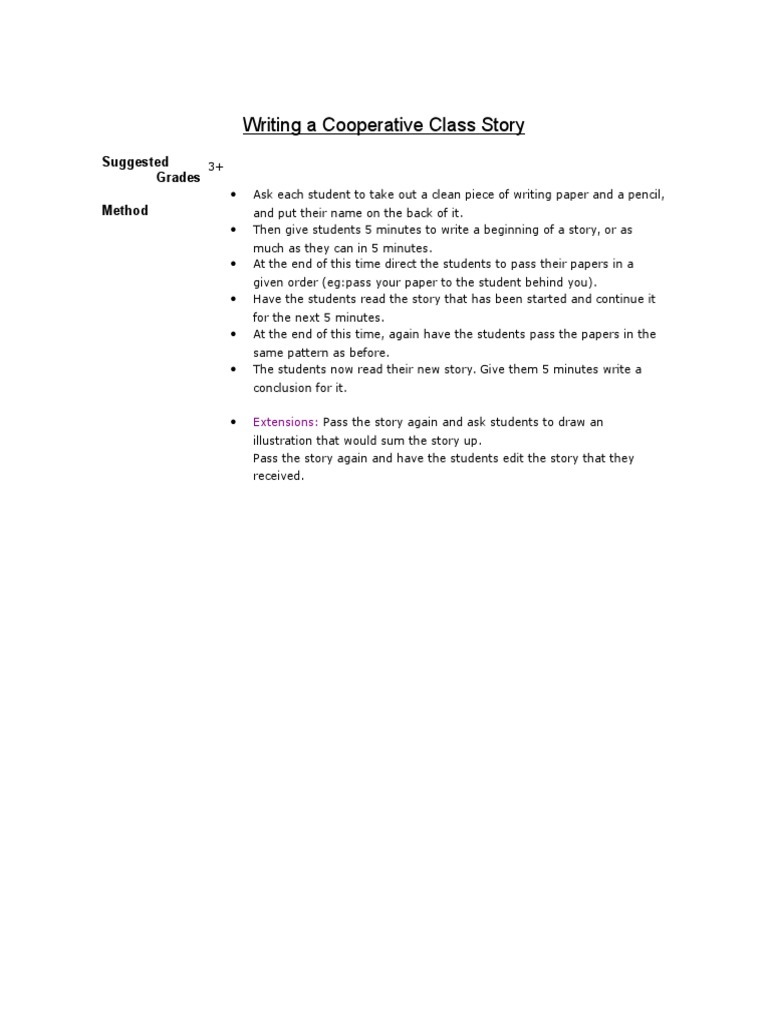 Writing A Cooperative Class Story | PDF