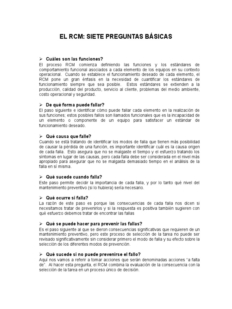RCM 7 Preguntas Basicas | PDF