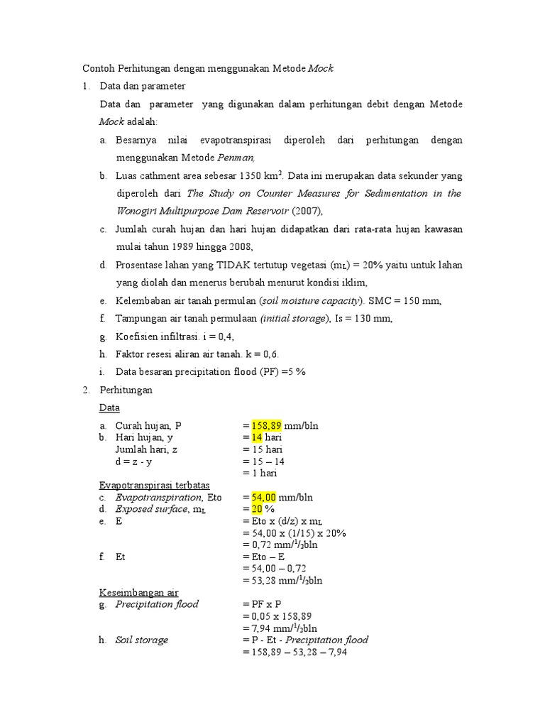 Perhitungan Debit Metode Mock | PDF