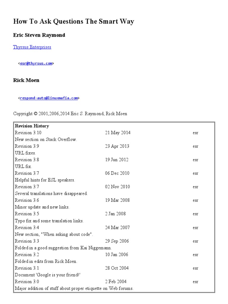 How To Ask Questions The Smart Way | PDF | Internet Forum | Faq