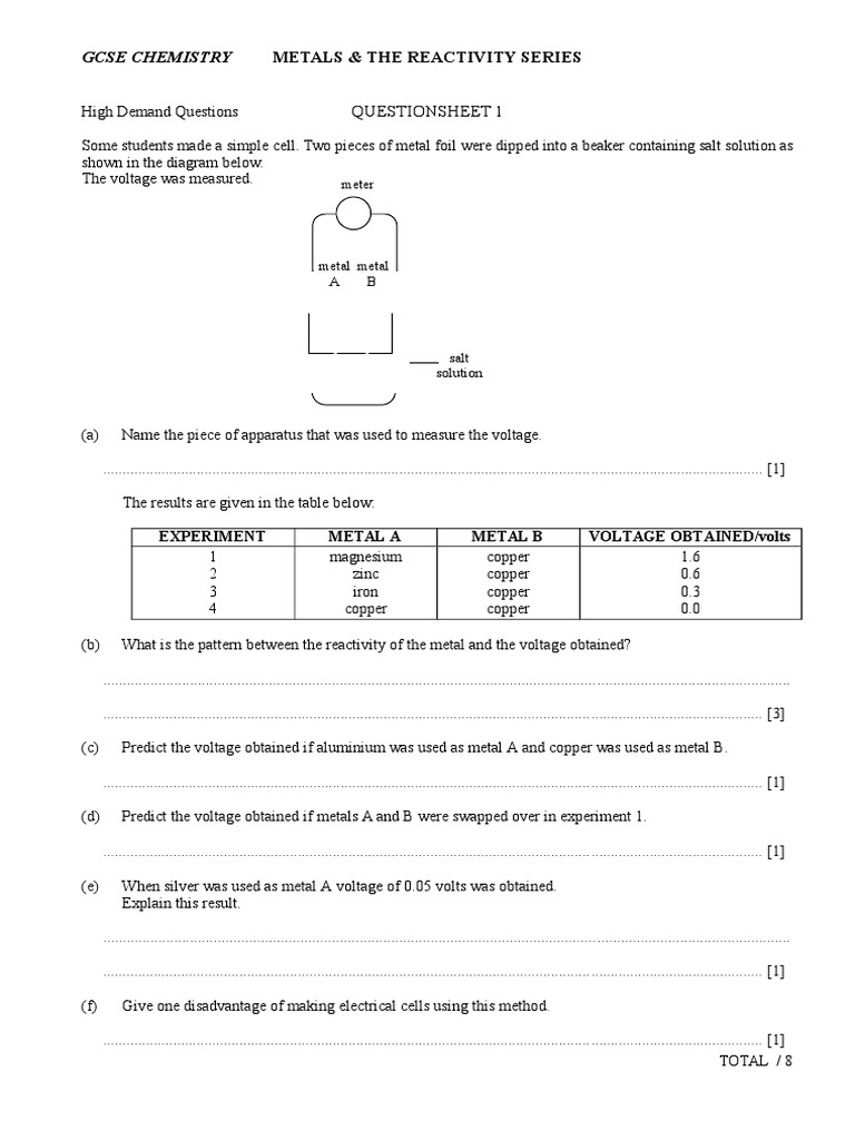 Metals Questions | PDF | Oxide | Redox