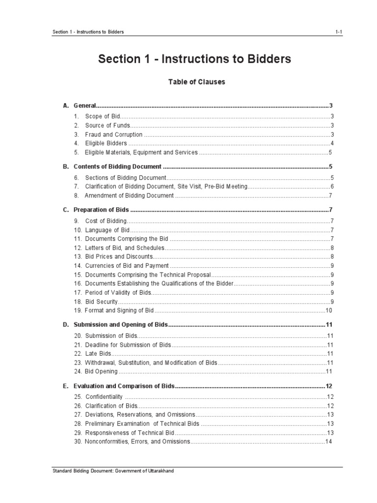 Guidelines for Bidding on Construction Works: Instructions to Bidders ...