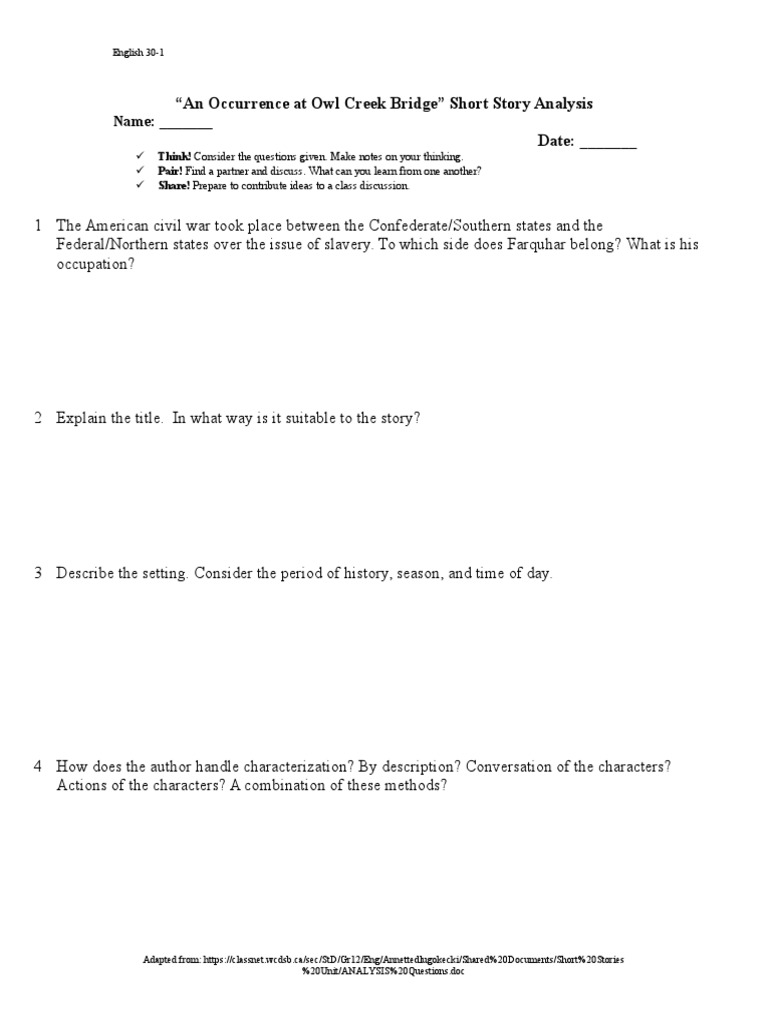 Short Story Analysis | PDF | Cognition | Unrest