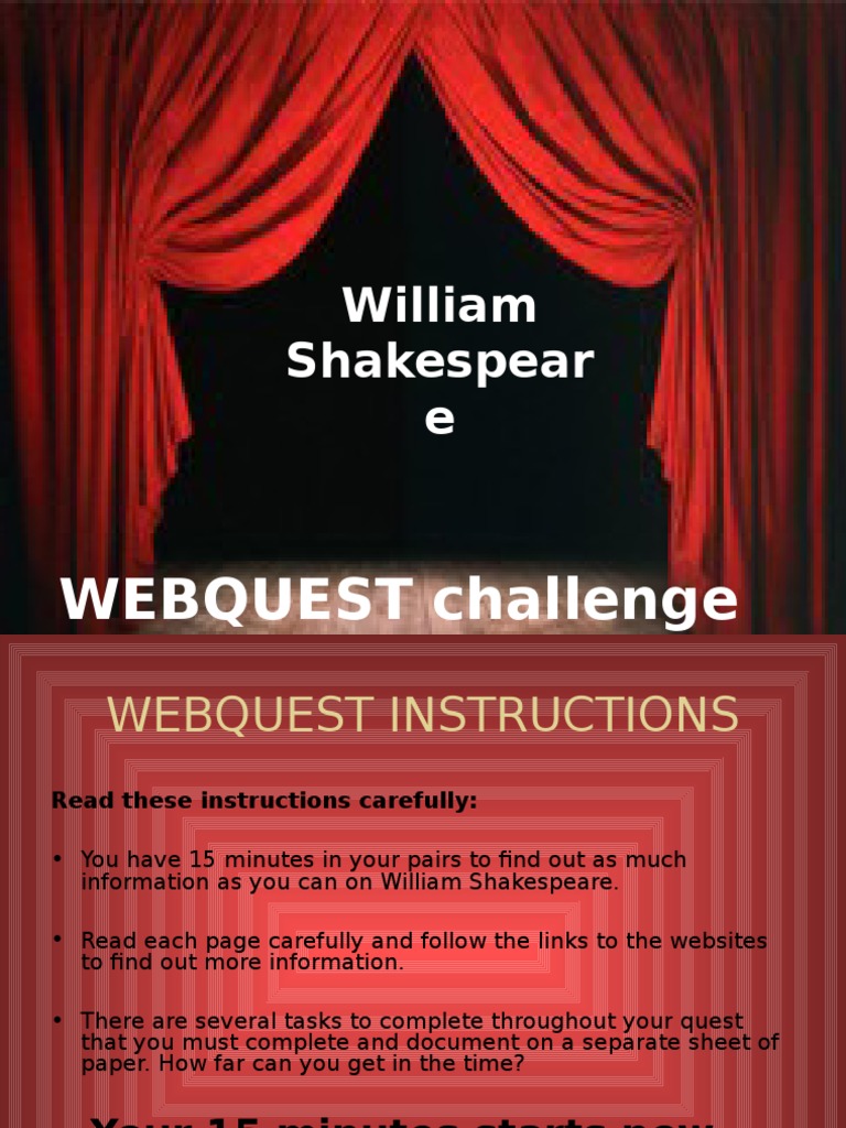 William Shakespear E: WEBQUEST Challenge | PDF | William Shakespeare ...