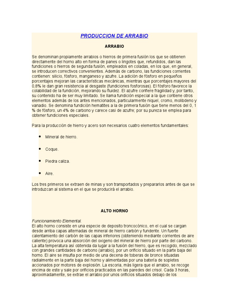Produccion de Arrabio | PDF | Arrabio | Metalurgia