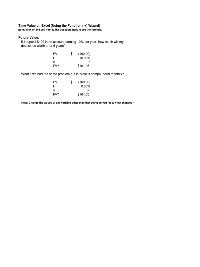 Microsoft Excel Sheet For Calculating (Money) Future Value, Present ...
