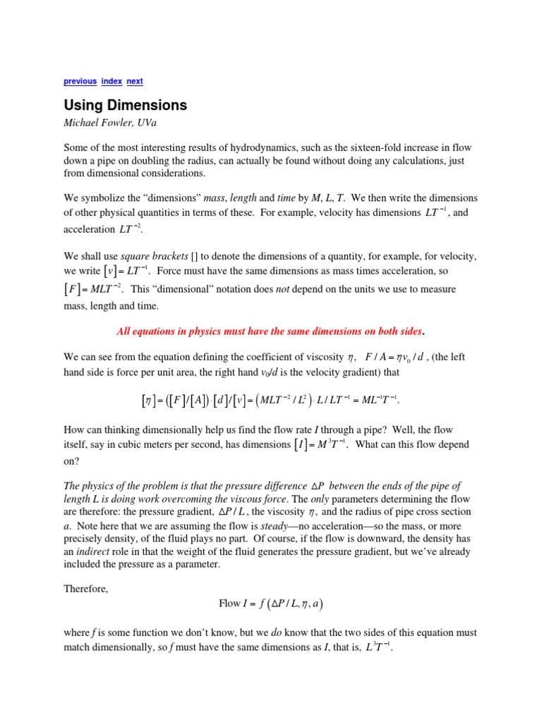 Using Dimensions: All Equations in Physics Must Have The Same ...