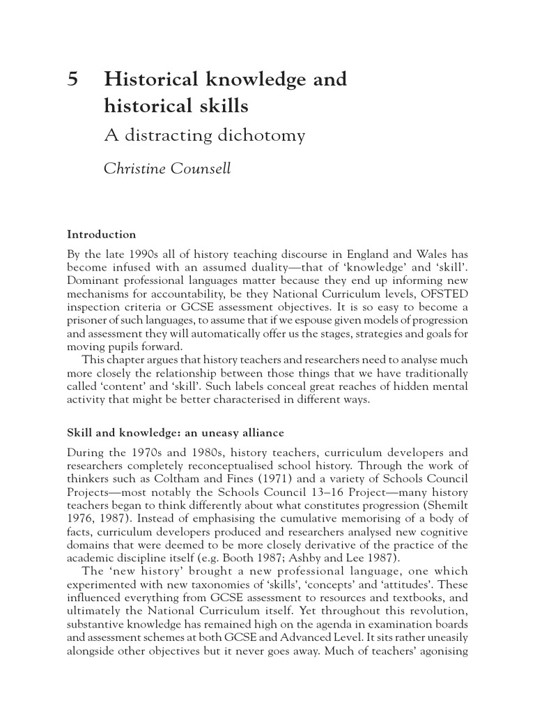Historical Knowledge and Historical Skills A Distracting Dichotomy ...