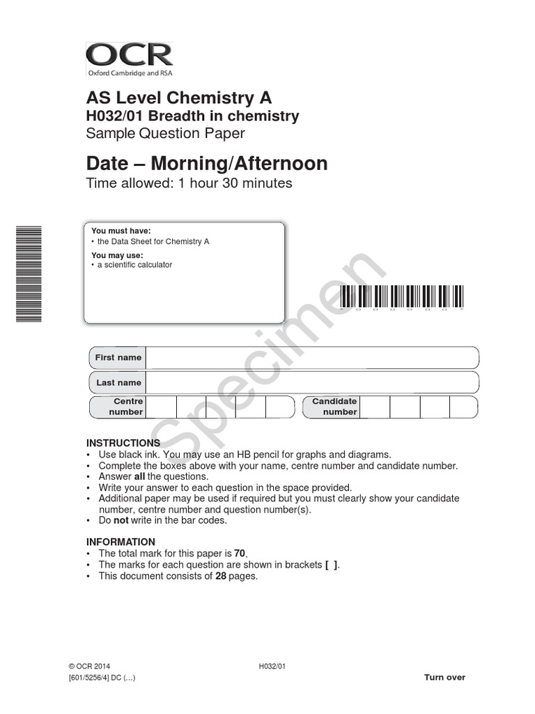 OCR Chemistry A 2017 Spec Paper 1 | PDF | Redox | Properties Of Water