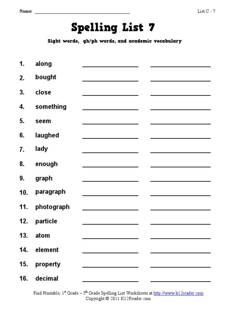 Spelling Word List C 7 PDF