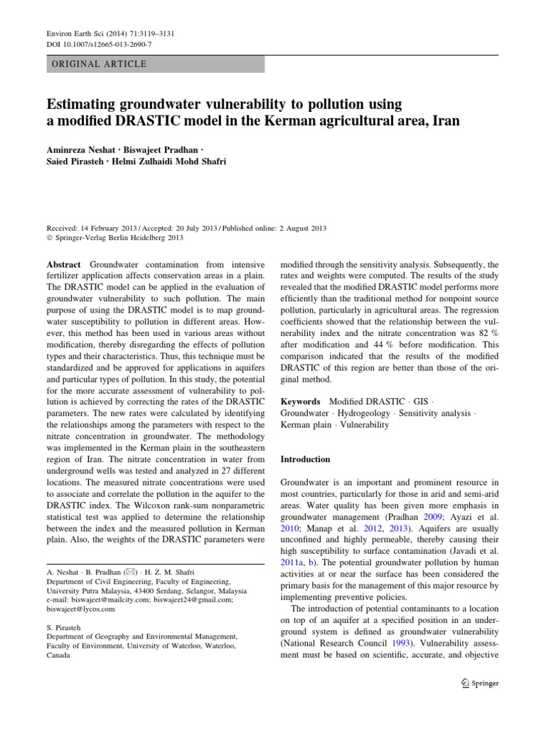 Groundwater Pollution Vulnerability in Kerman | PDF