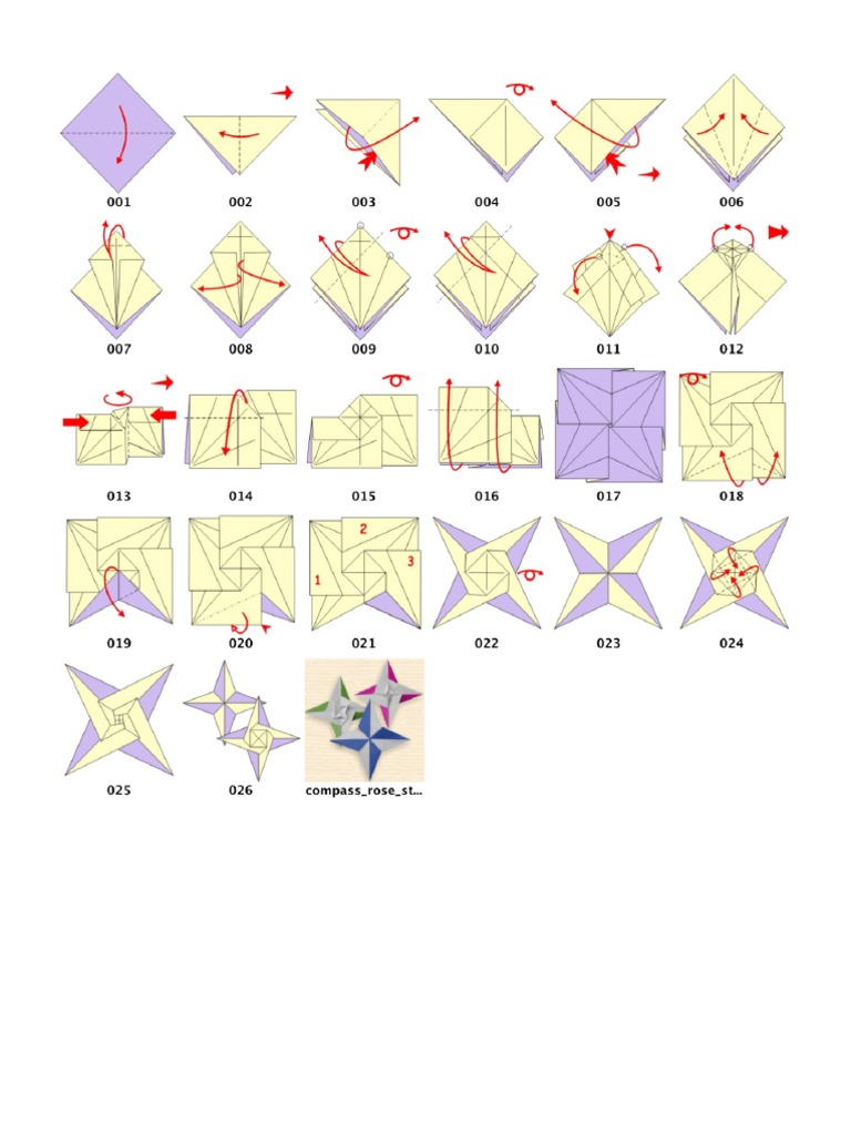 Origami Compass Rose/four Point Star Diagram | PDF