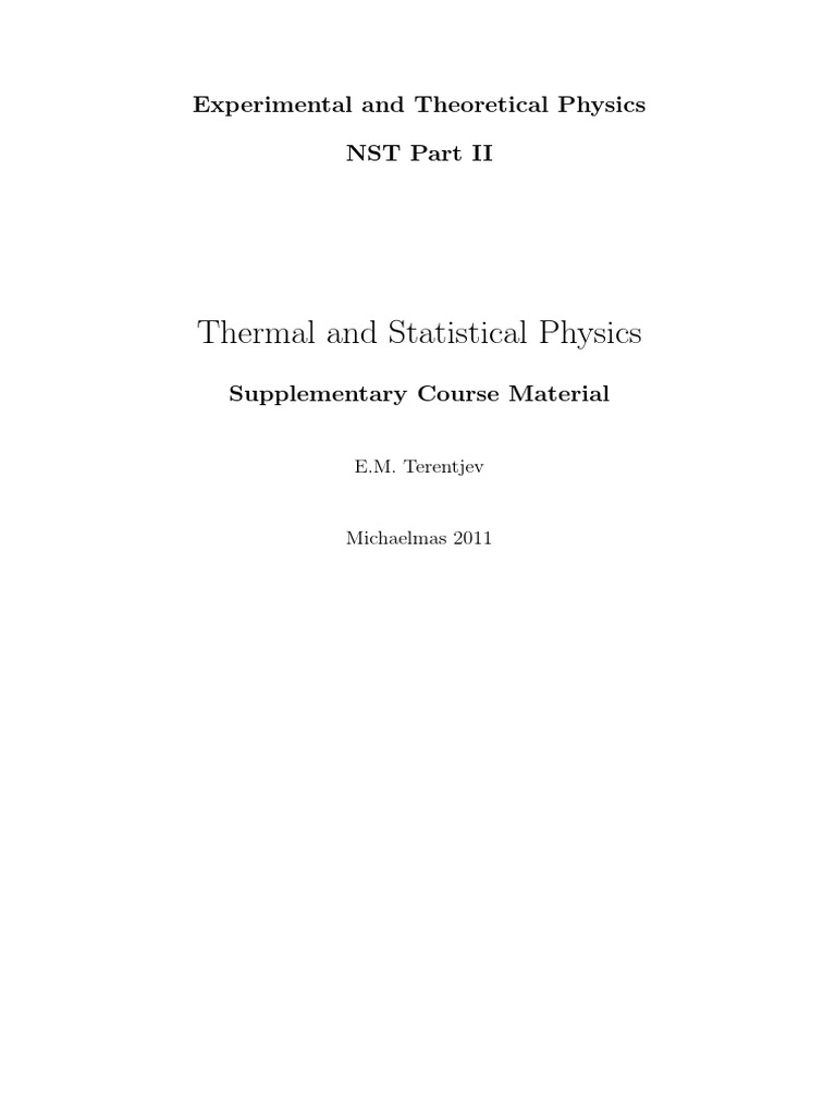 Part II Thermal and Statistical Physics | PDF | Second Law Of ...