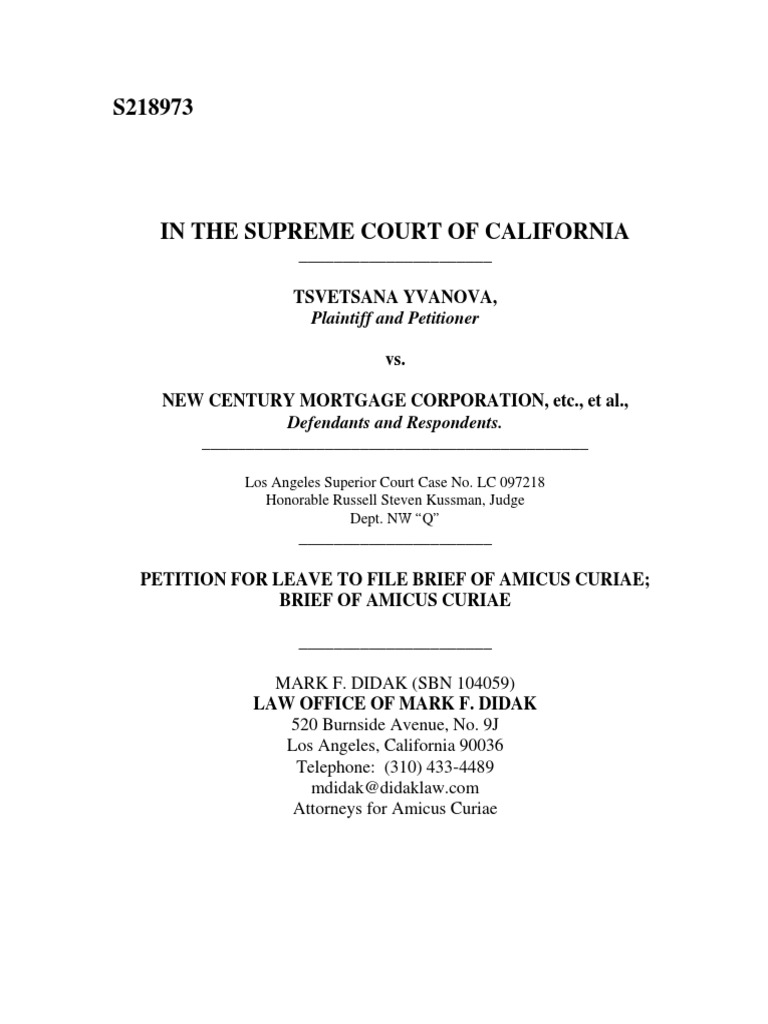 The Didak Law Office Files Amicus Curiae In Support Of Yvanovas Appeal