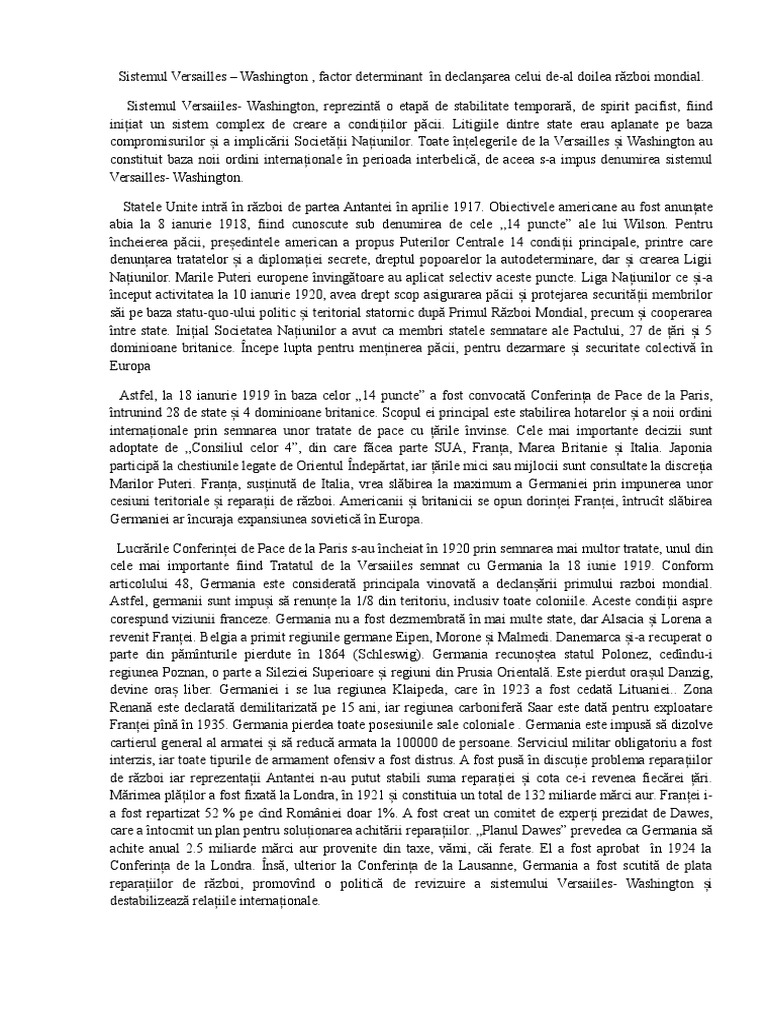 Sistemul Versailles - Washington - Factor Determinant În Declanşarea ...