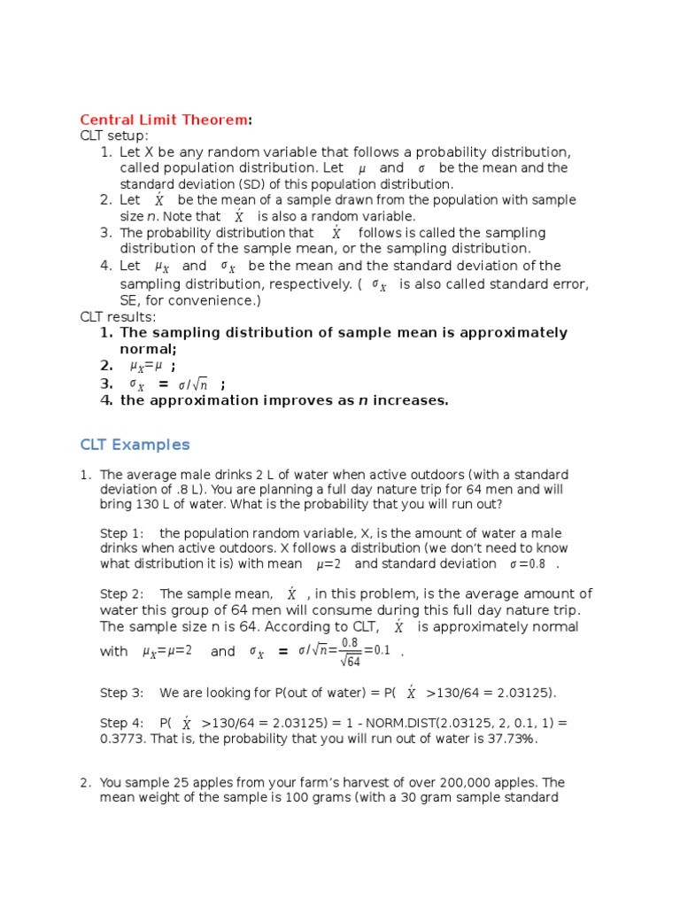 Central Limit Theorem Examples and Exercises | PDF | Standard Deviation ...