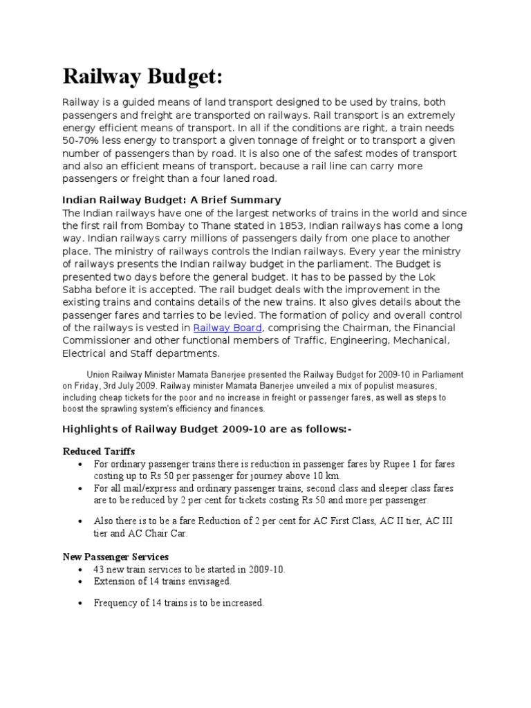 Indian Railway Budget: A Brief Summary | PDF | Rail Transport | Train