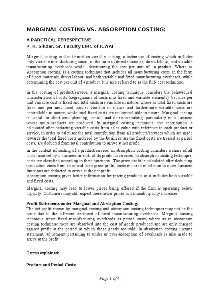 Marginal vs. Absorption Costing Guide | PDF | Cost | Cost Of Goods Sold