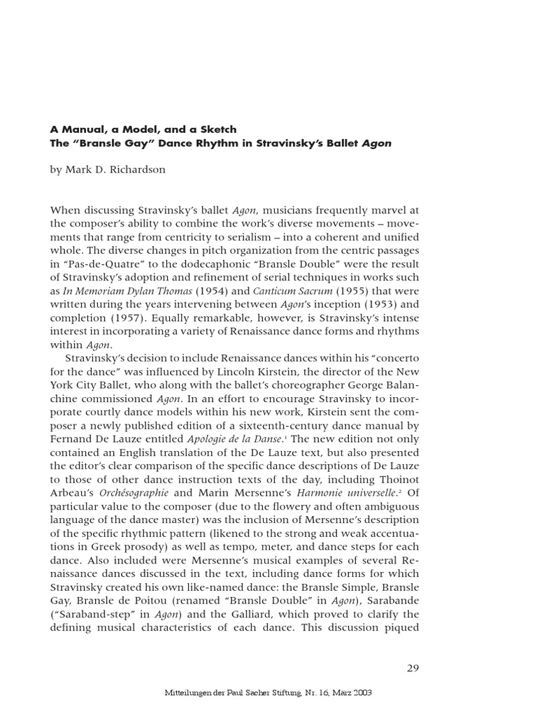 A Manual, A Model, and A Sketch Dance Rhythm in Stravinsky's Ballet ...