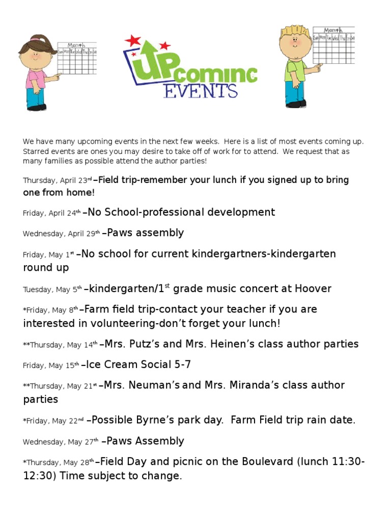 Upcoming Events - End of The Year | PDF