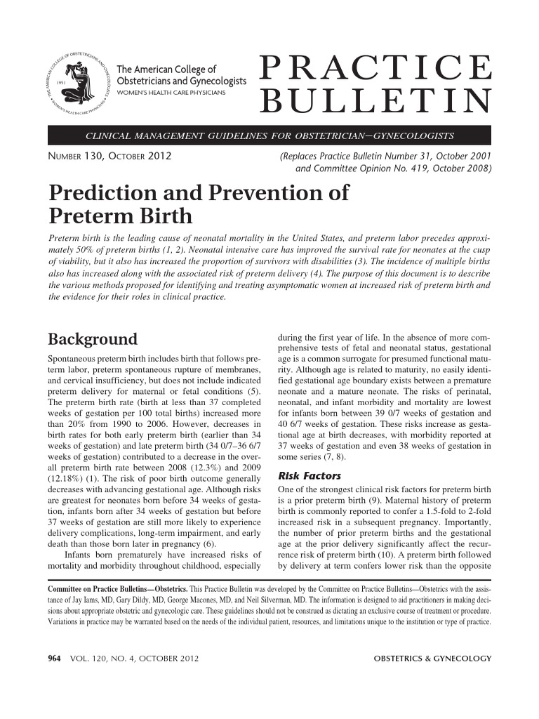 ACOG Practice Bulletin Prevencion PP | PDF | Preterm Birth | Pregnancy