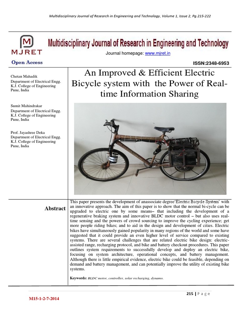 Electric Bicycle System | PDF | Electric Generator | Solar Panel