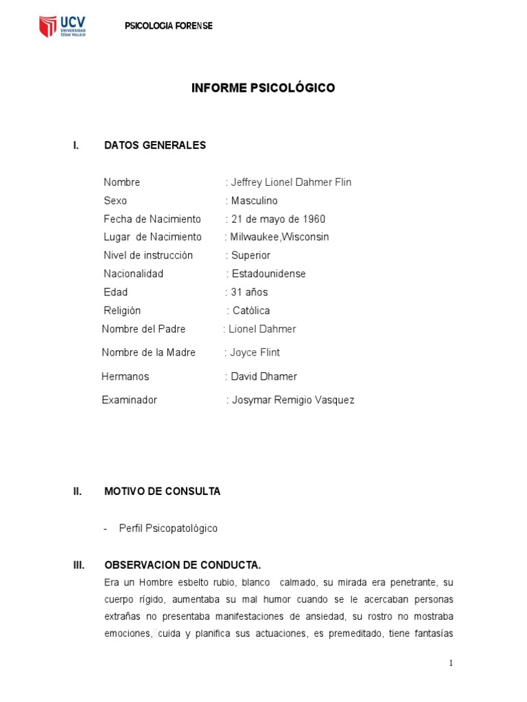 Informe Forense | PDF | Sicología | Ciencias del comportamiento