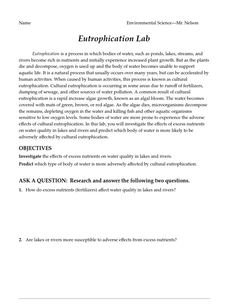 Eutrophication Lab | PDF | Eutrophication | Water And Politics