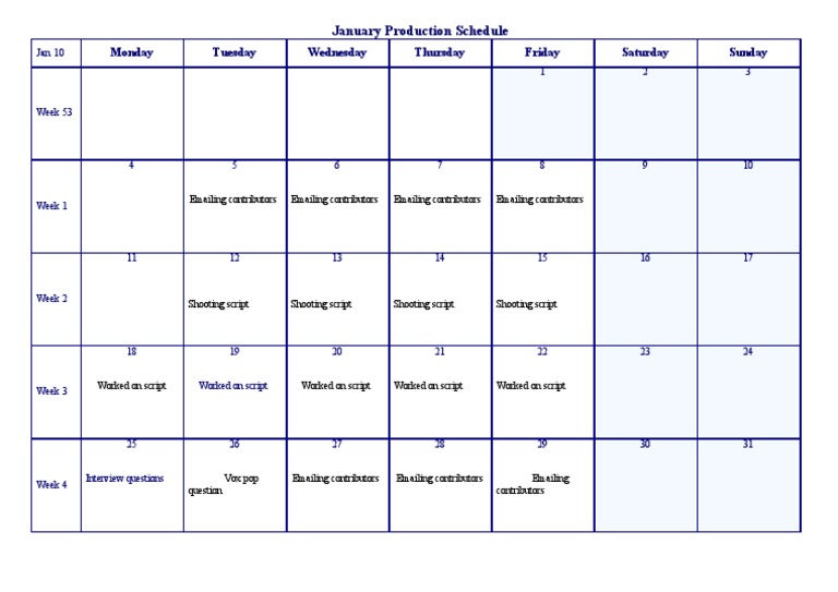January Production Schedule Overview | PDF