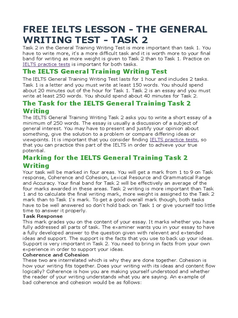 Free Ielts Lesson - The General Writing Test - Task 2 | PDF ...