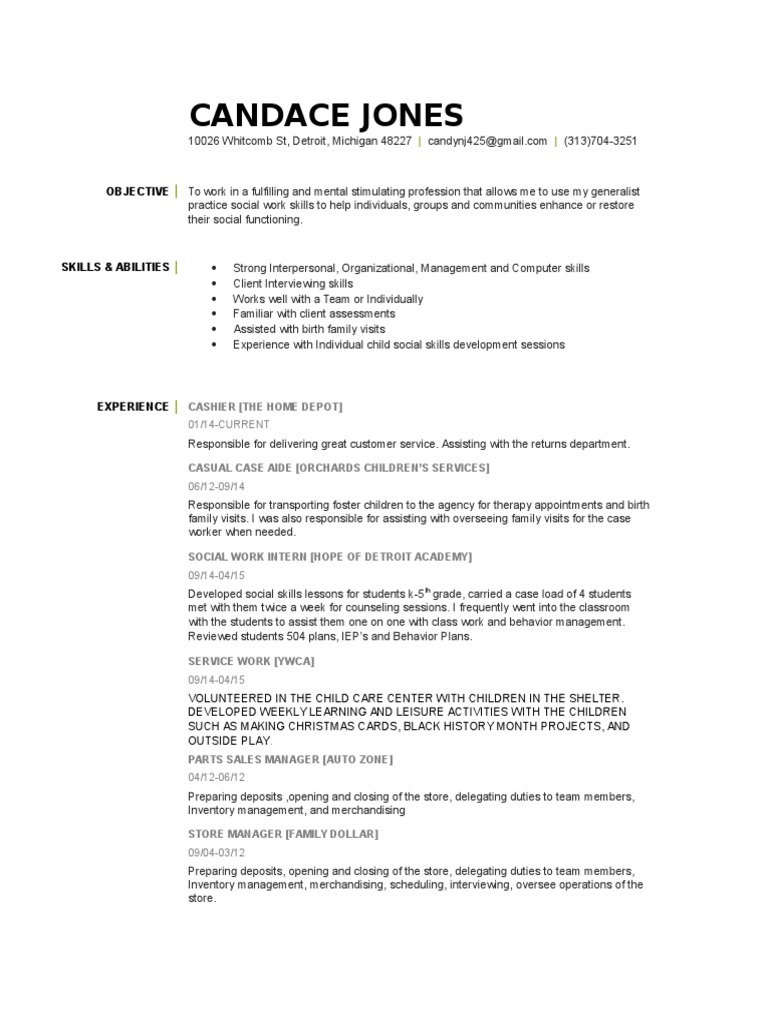 Candace Jones Social Work 2015 Resume | PDF