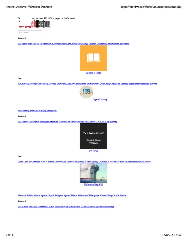 Internet Archive: Volunteer Positions | PDF | Internship | Job Hunting