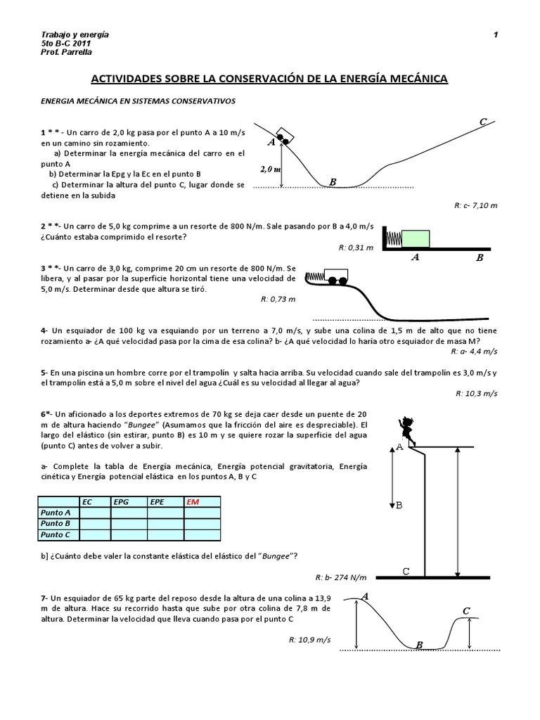 Ejercicios Energia Mecanica PDF | PDF | Fricción | Masa