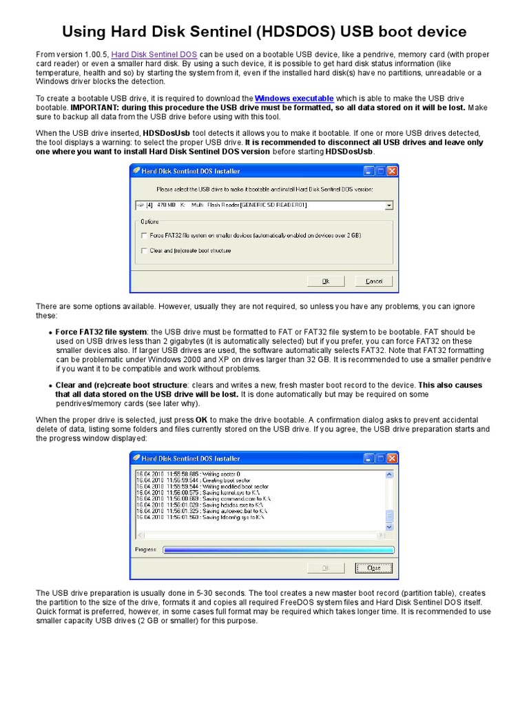 Using Hard Disk Sentinel (HDSDOS) USB Boot Device | PDF | Usb Flash ...