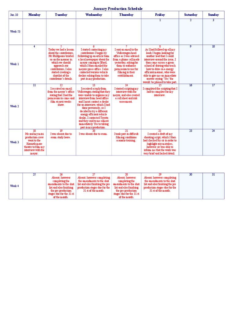 Jan Prod Schedule | PDF