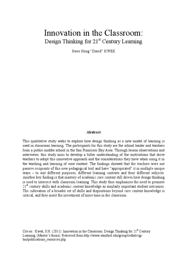 Innovation in The Classroom | PDF