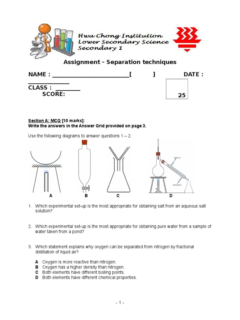 Separation Method Questions | PDF | Solution | Distillation