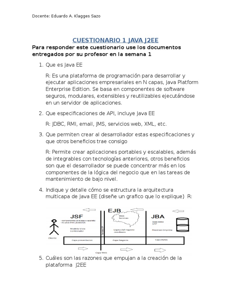 Cuestionario 1 Java J2EE Respondido | PDF | Plataforma Java | Servlet Java