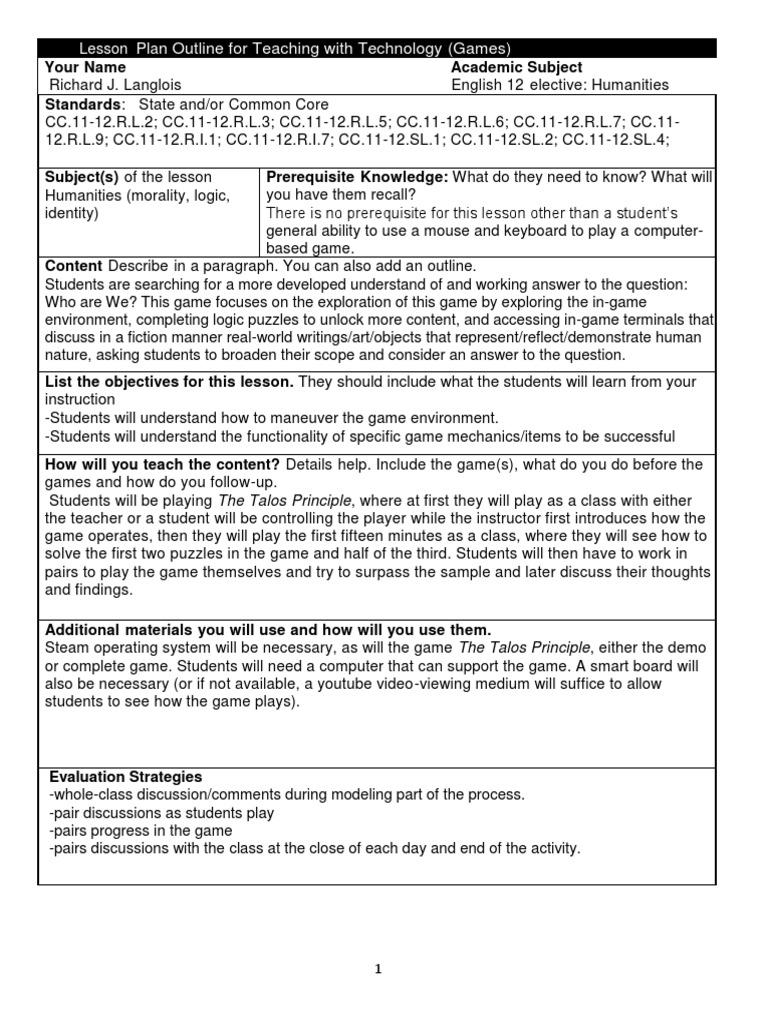 Teaching Humanities Through Gaming | PDF | Language Arts & Discipline