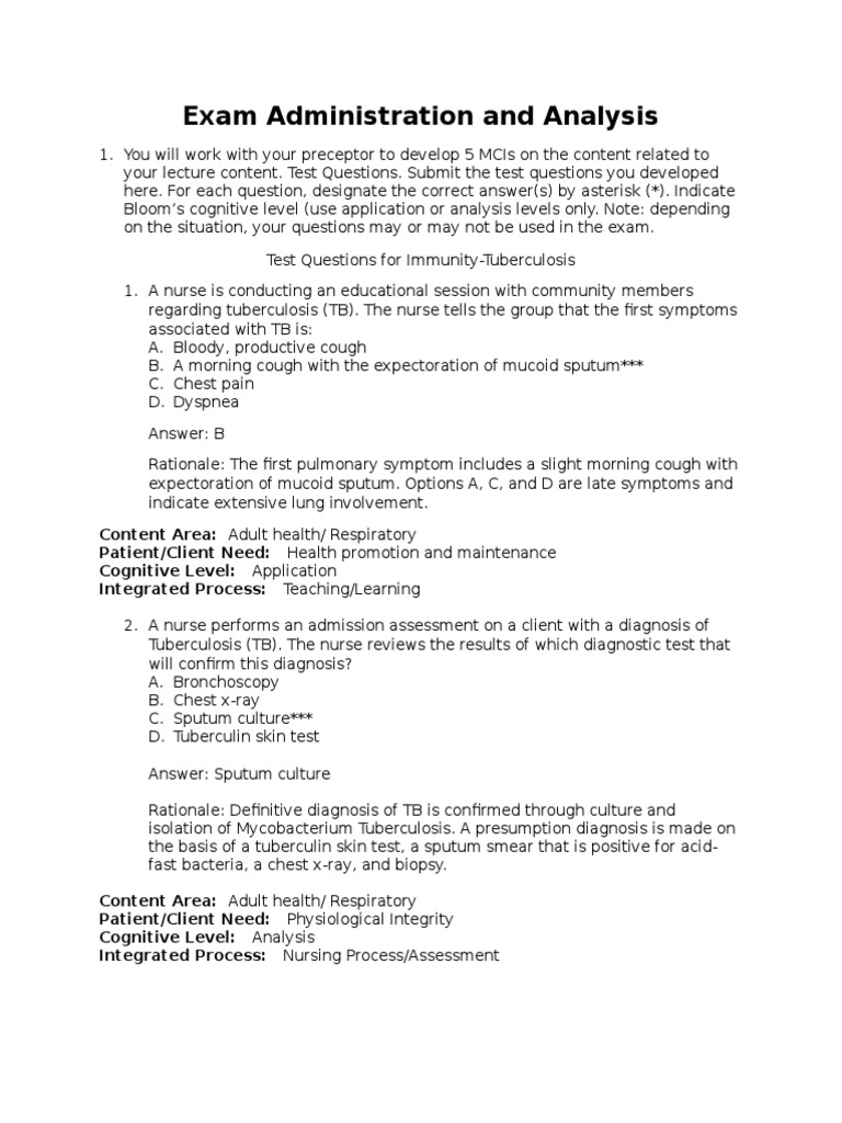 Tuberculosis Exam Analysis Guide | PDF | Tuberculosis | Transmission ...