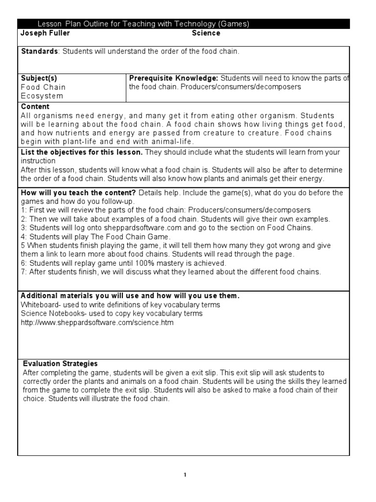 Food Chain Lesson Plan with Games | PDF | Wellness