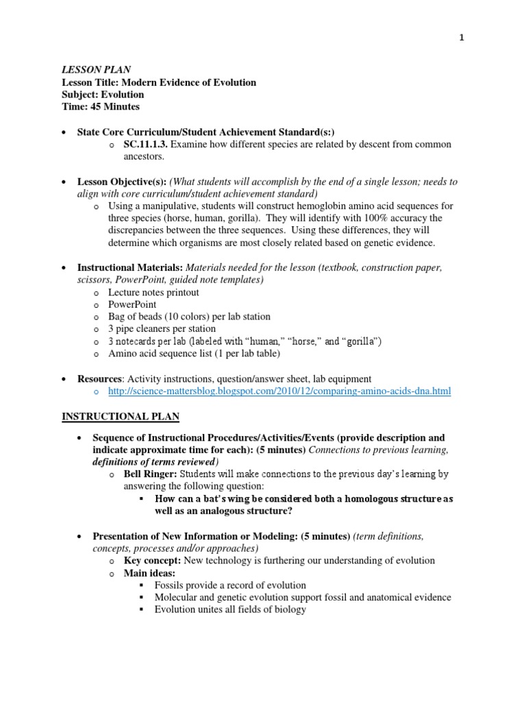 Evidence of Evolution Lesson Plan | PDF