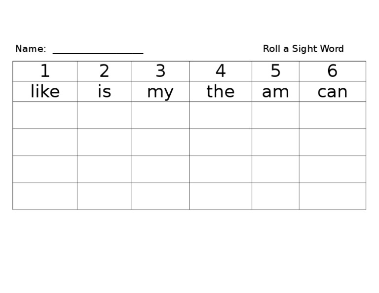 Roll A Sight Word | PDF | Self-Improvement