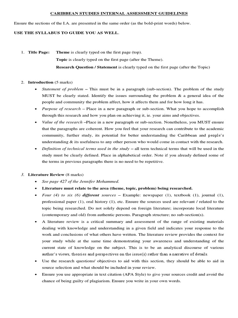 Caribbean Studies IA Guidelines | PDF | Citation | Epistemology