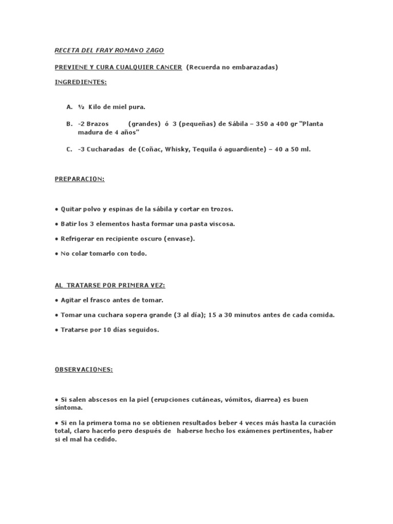 Receta Del Fray Romano Zago Pdf Leucemia Sangre
