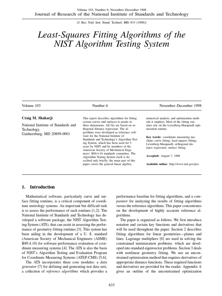 Least Squares Fitting Algorithms Of The Nist Algorithm Testing System 3590