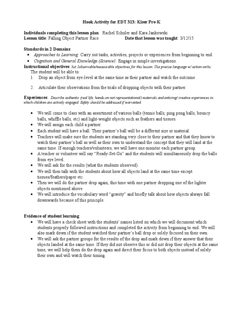 Edt 313 Hook Lesson Plan-Gravity | PDF | Lesson Plan | Educational Psychology