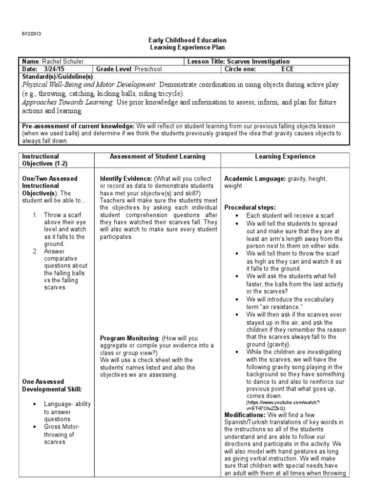 Edt 317 313 Movement Lesson Plan-3 | PDF | Reading Comprehension | Early Childhood Education